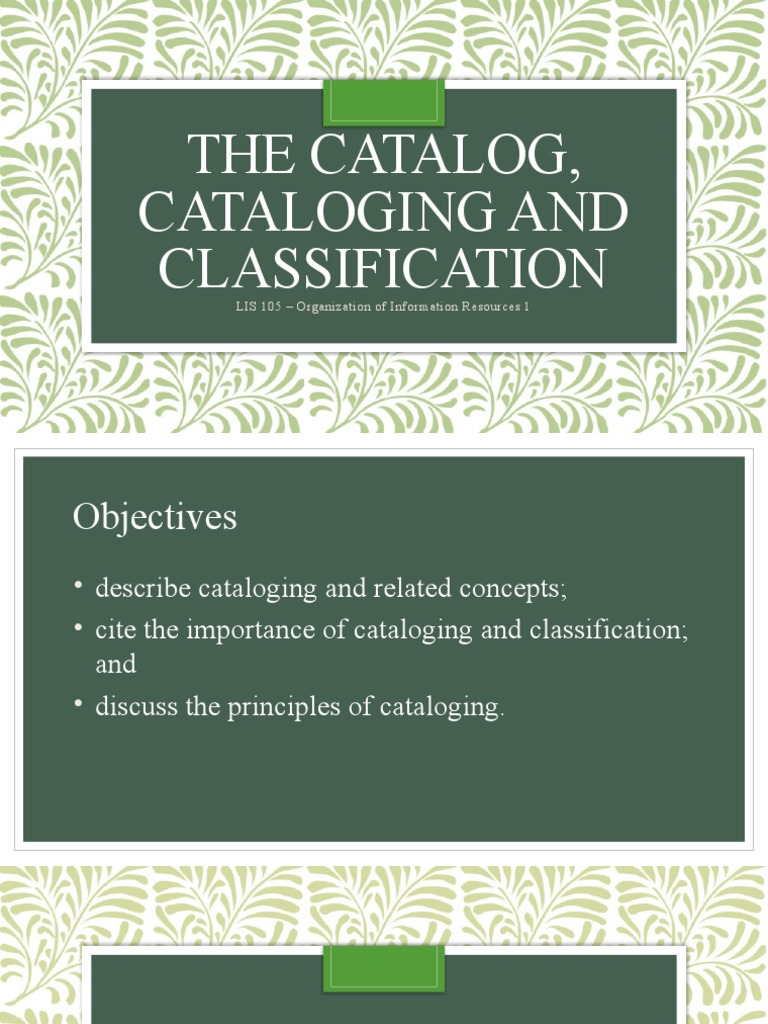 Cataloging and Classification Overview | PDF | Home & Garden