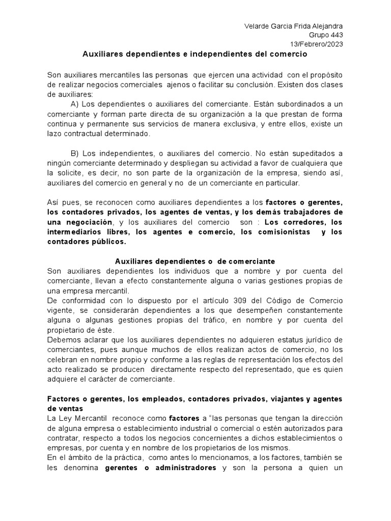 Auxiliares Dependientes e Independientes Del Comercio | PDF | Comercio ...