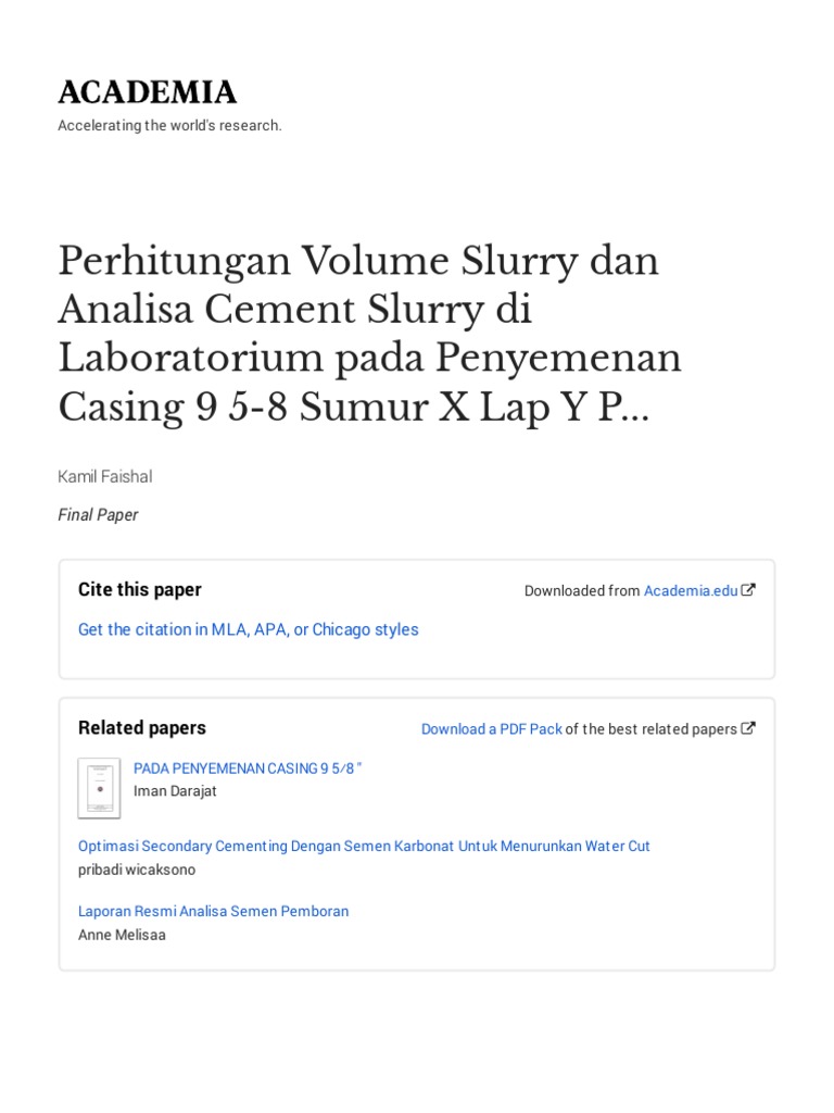 Perhitungan Volume Slurry Dan Analisa Cement Slurry Di Laboratorium ...