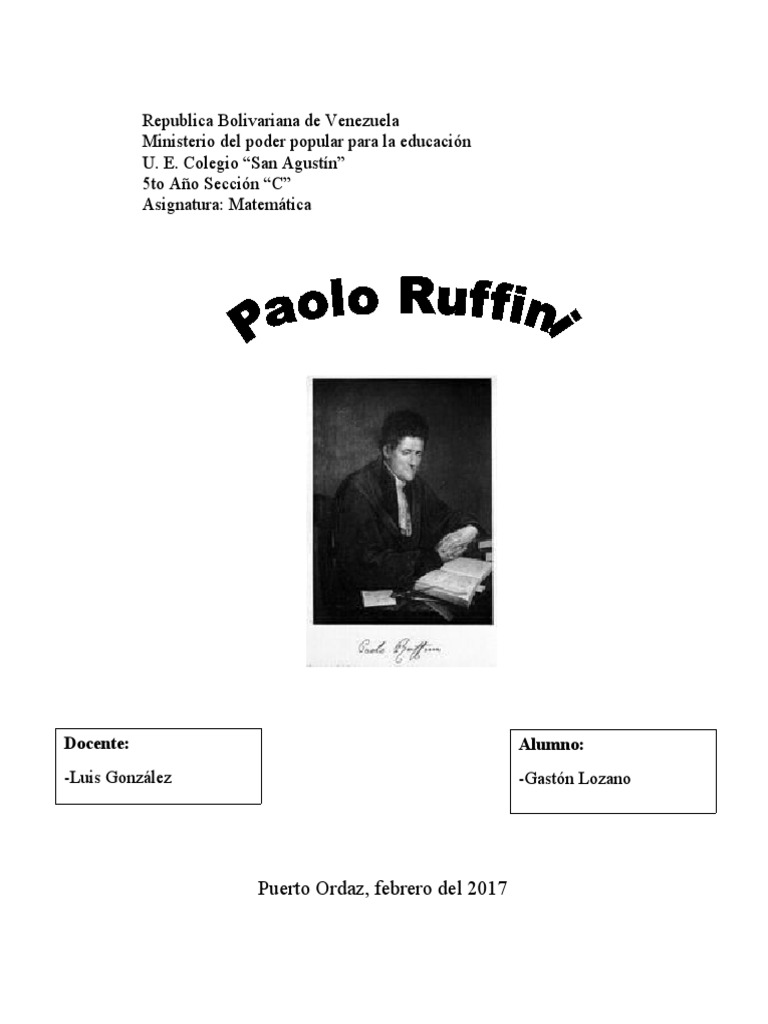 Paolo Ruffini | PDF | División (Matemáticas) | Matemáticas