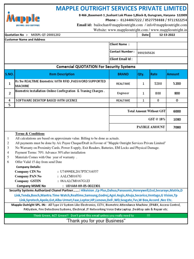 Biometric - Quotation RE | PDF