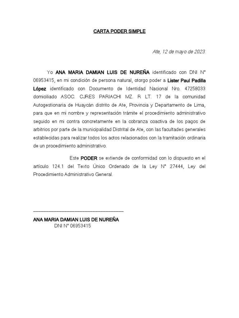 Carta Poder Simple | PDF