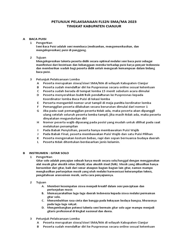 Petunjuk Pelaksanaan Lomba Fls2n 2023 | PDF