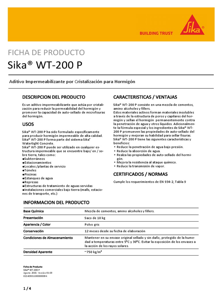 Sika wt-200 P | PDF | Hormigón | Cemento