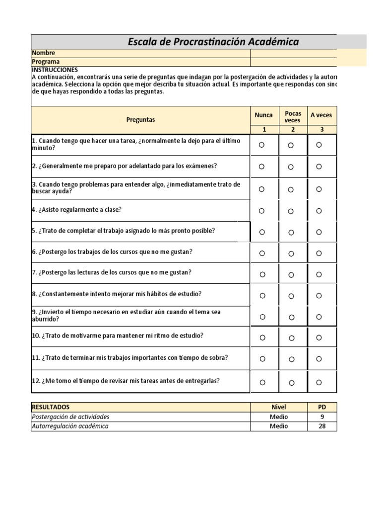 Escala de Procrastinación Académica | PDF