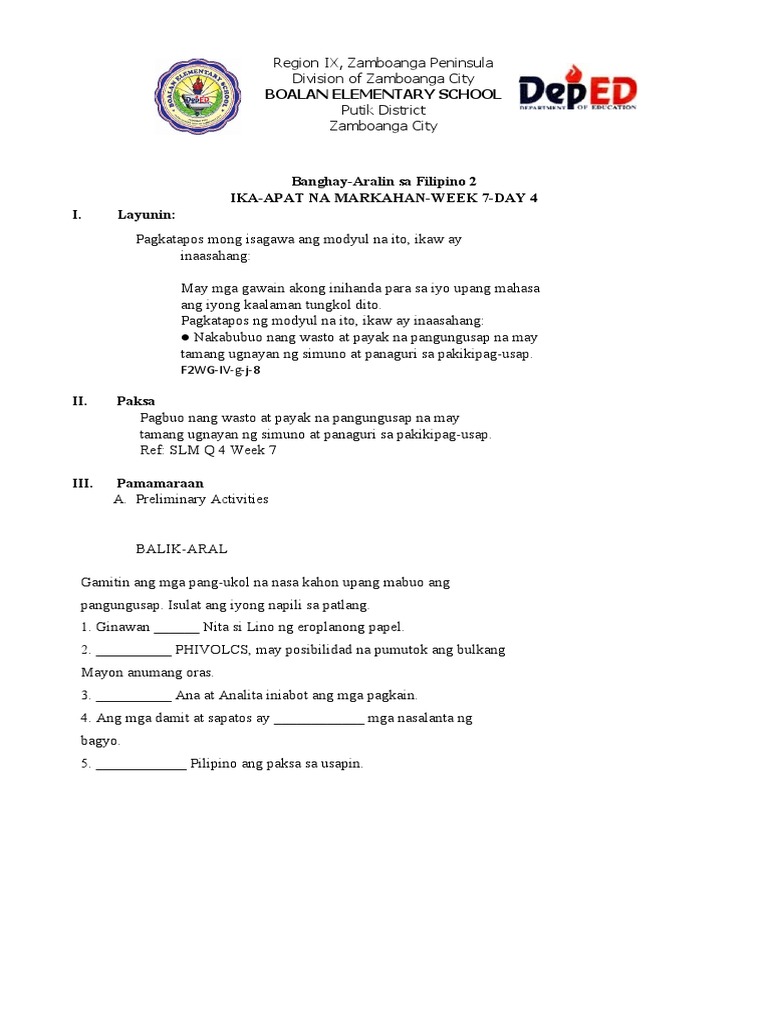 DLP-filipino-Q4-WEEK-7-day 4 | PDF