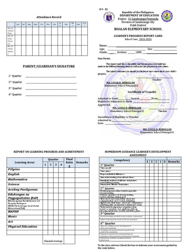 SF 9 - ES ((Learner's Progress Report Card)Grade 4-6 | PDF | Decision ...