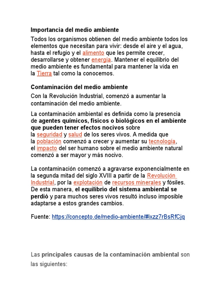 Importancia del medio ambiente | PDF