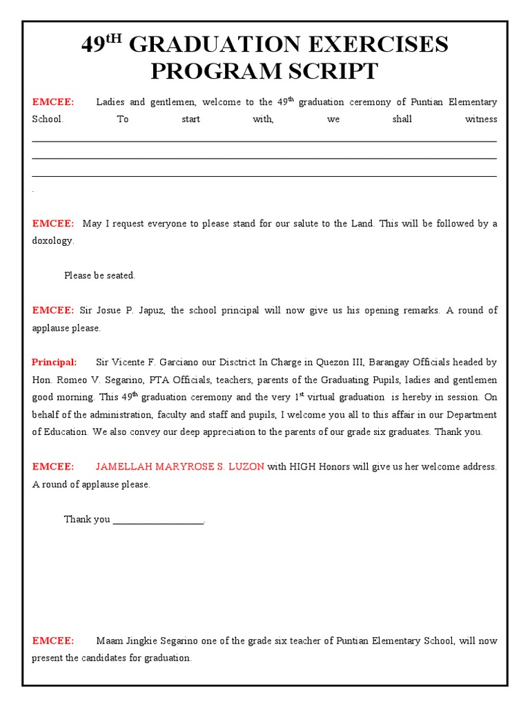 49th GRADUATION EXERCISES PROGRAM SCRIPT | PDF