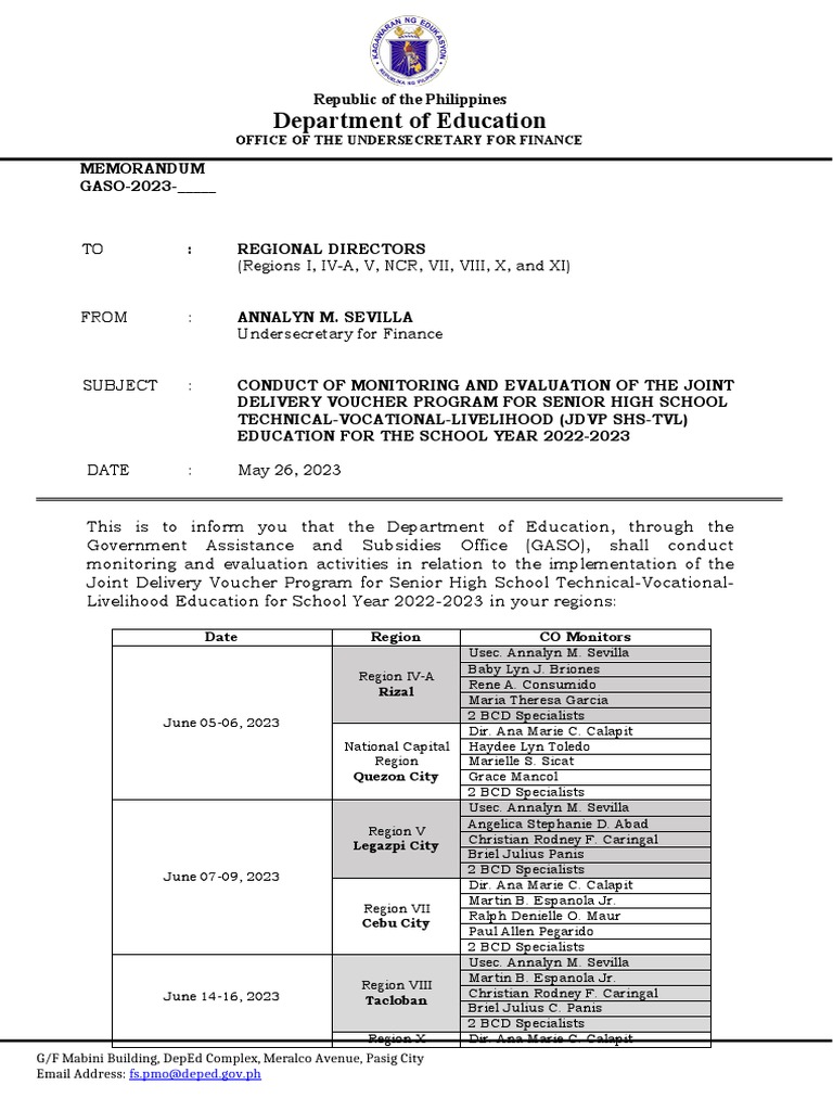 JDVP Monitoring and Evaluation Memo | PDF