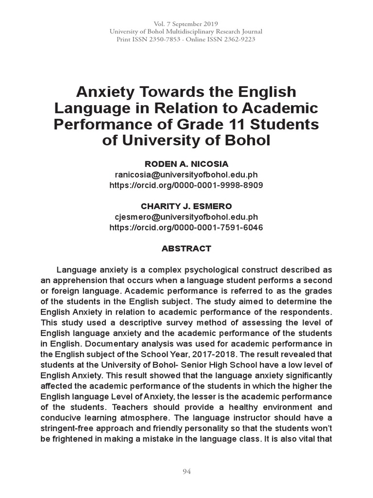 English Anxiety & Academic Performance | PDF | Second Language ...