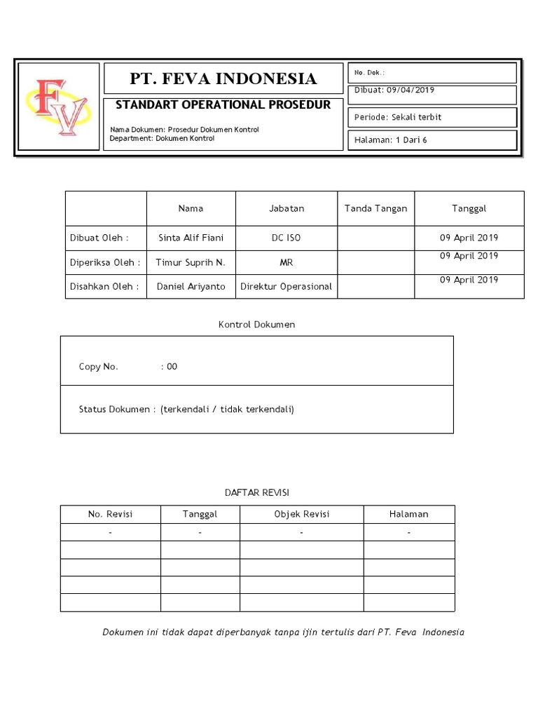 Prosedur Kontrol Dokumen ISO 9001 | PDF
