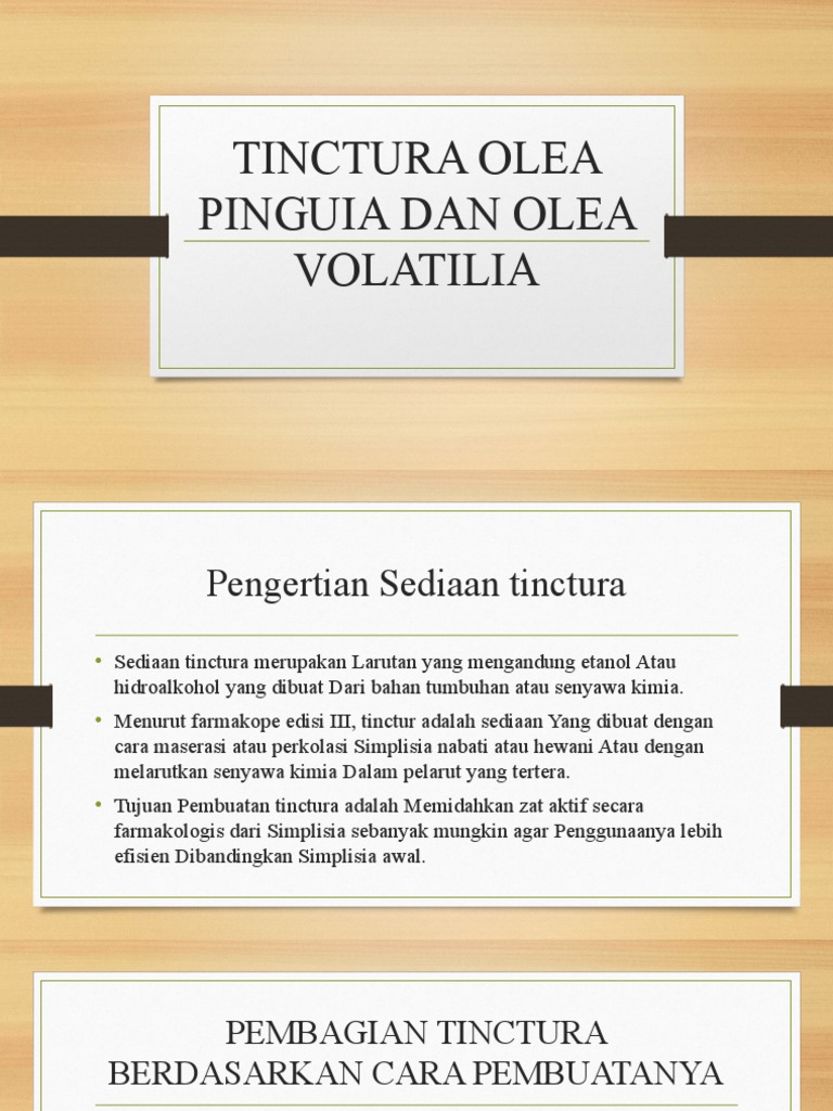 Tinctura Olea Pinguia Dan Olea Volatilia | PDF