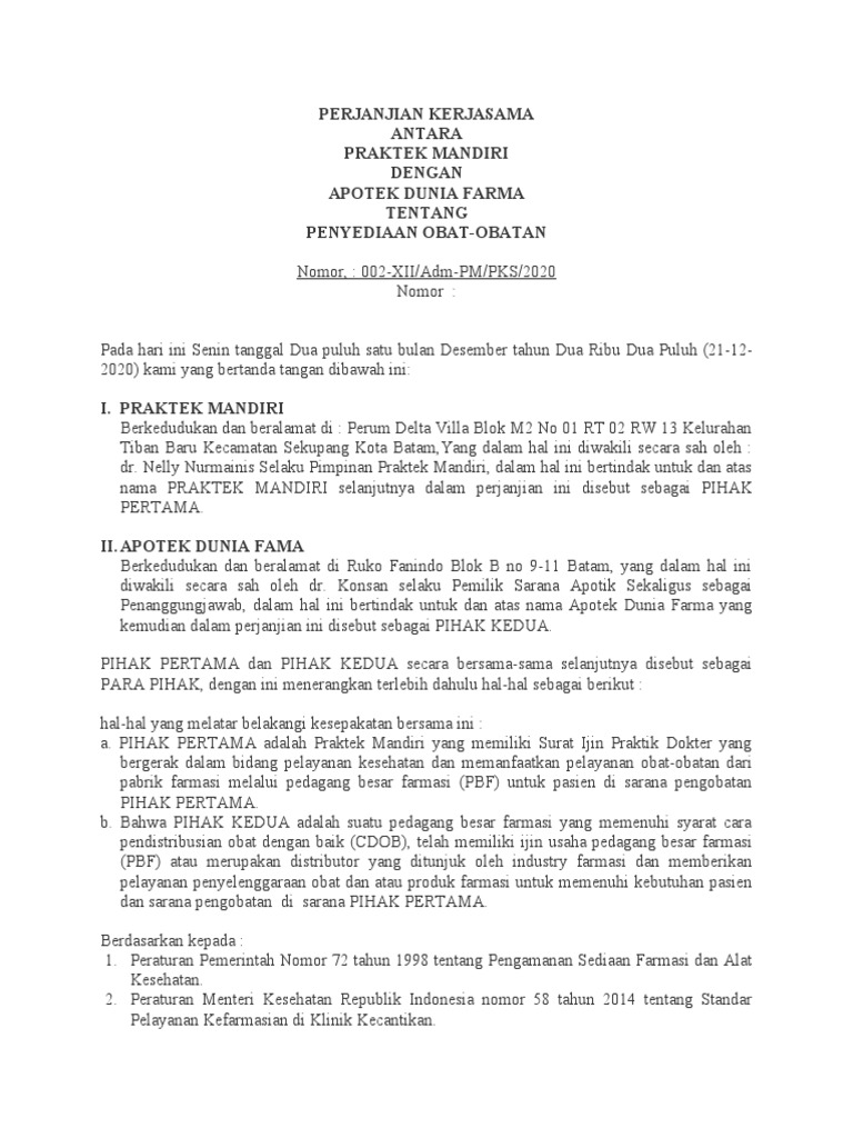 Perjanjian Kerjasama Farmasi Pdf