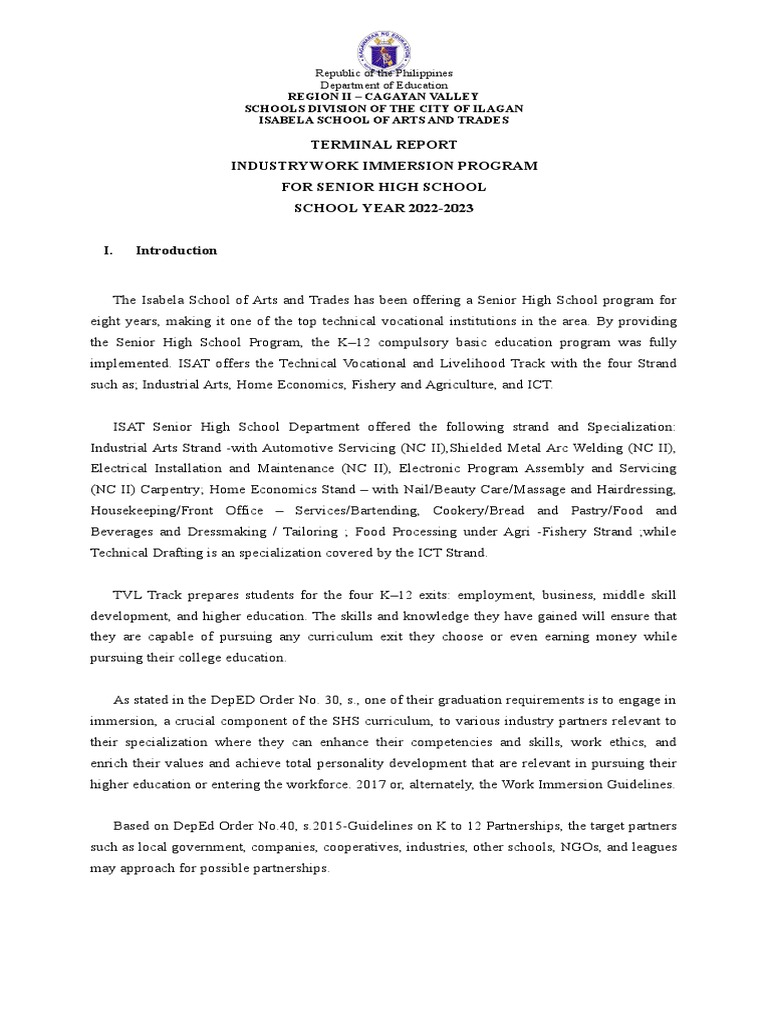 Terminal Report: Work Immersion Program | PDF | Business