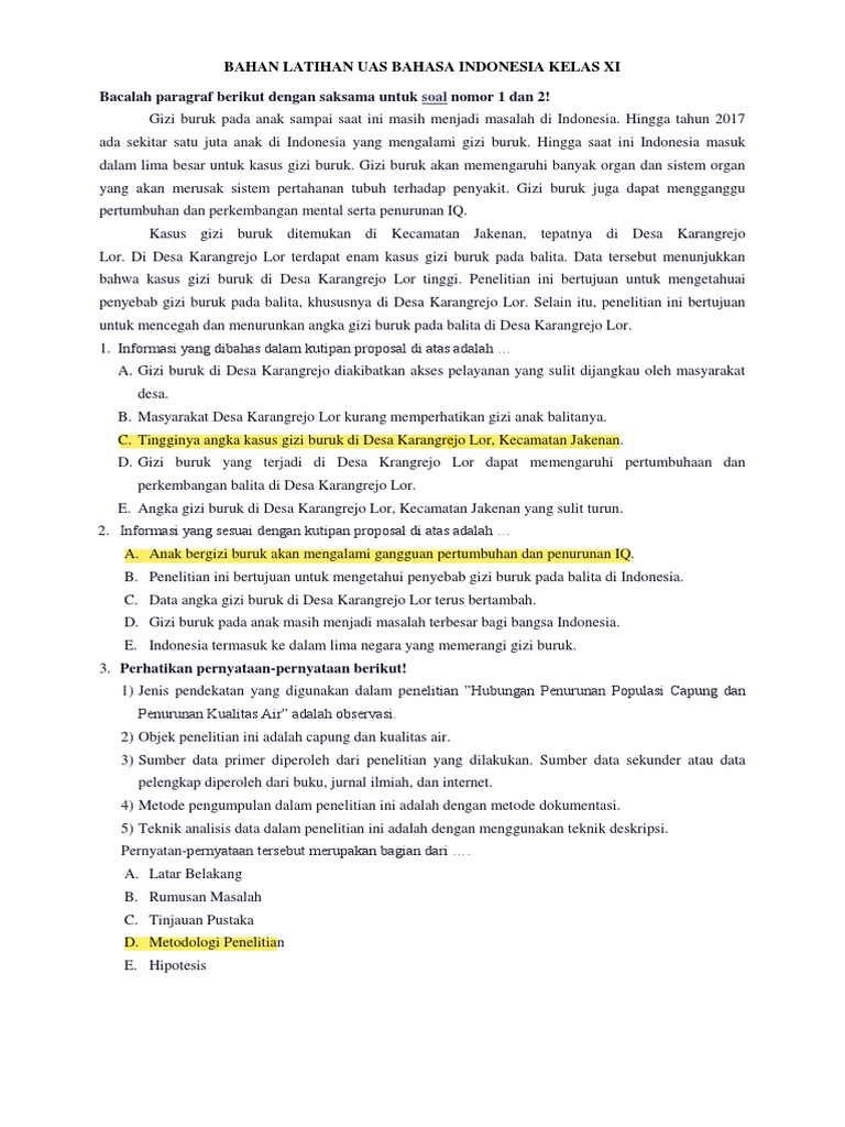 Simulasi Soal Latihan Uas Kelas Xi | PDF