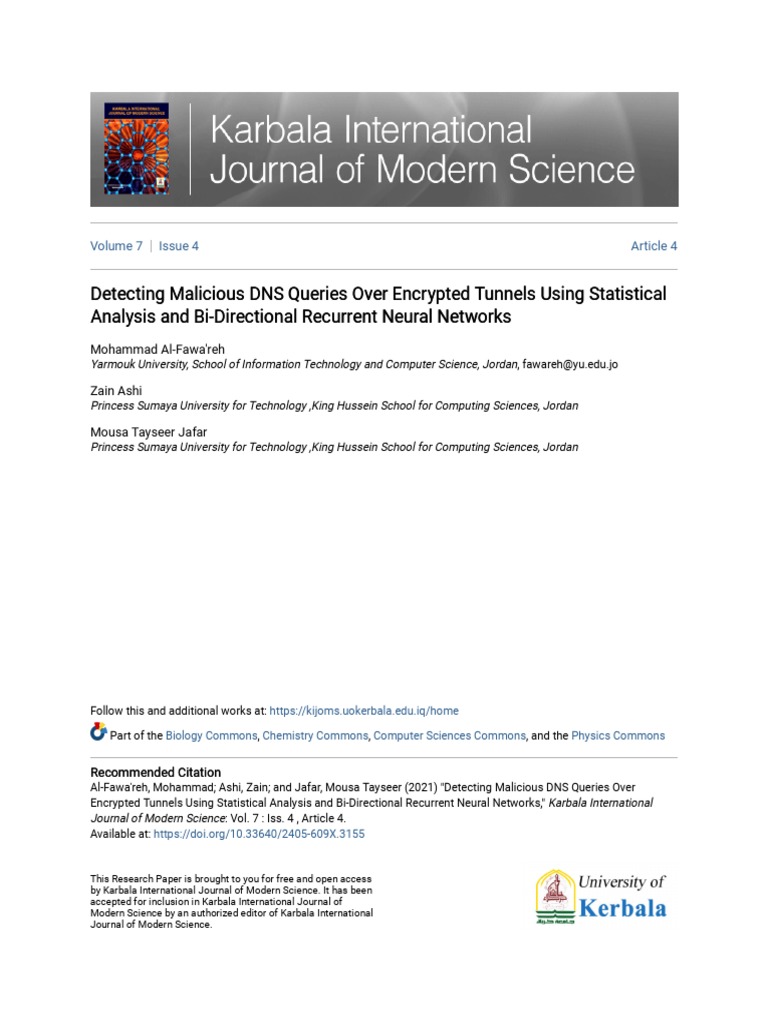 Detecting Malicious Dns Queries Over Encrypted Tunnels Using Statistical Analysis And Bi