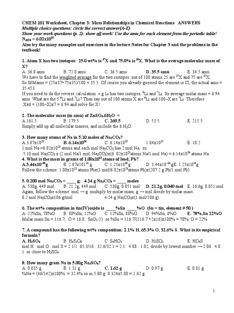 Worksheet Chapter 3 ANSWERS | PDF