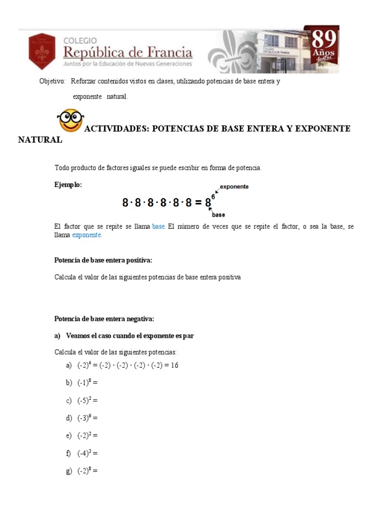 Gúia #1 Matemática 8° Básico Potencias | PDF | Exponenciación | Análisis complejo