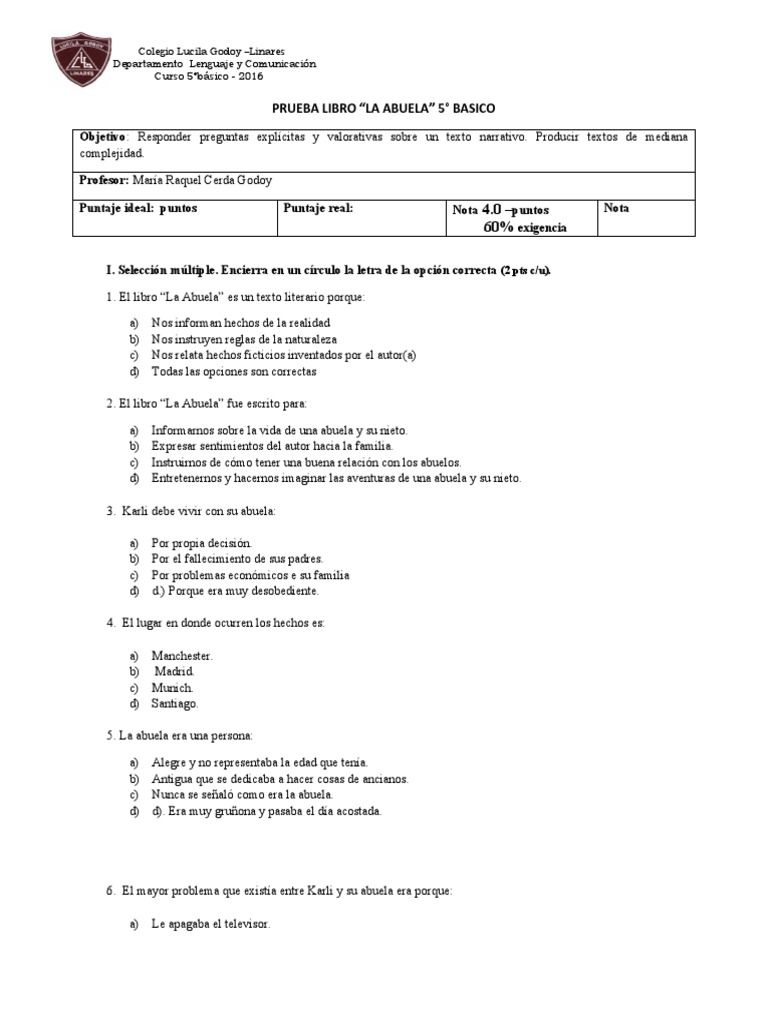 Prueba Libro La Abuela | PDF | Ficción general