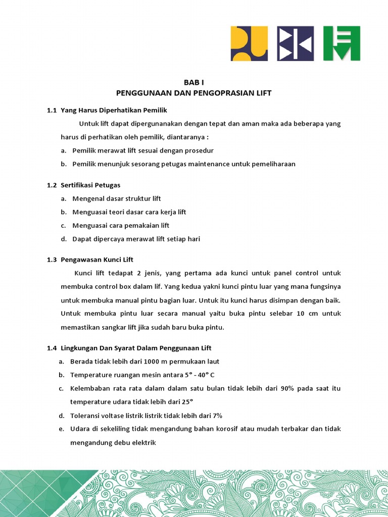 Manual Book Elevator 1 | PDF