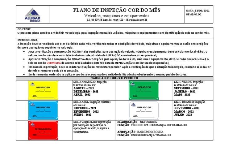 PLANO DE INSPEÇÃO COR DO MÊS | PDF | Cor