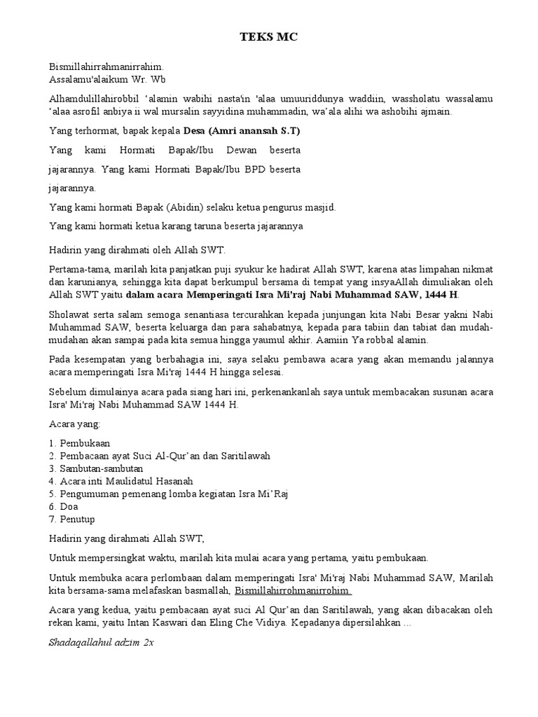 Teks MC acara lomba | PDF