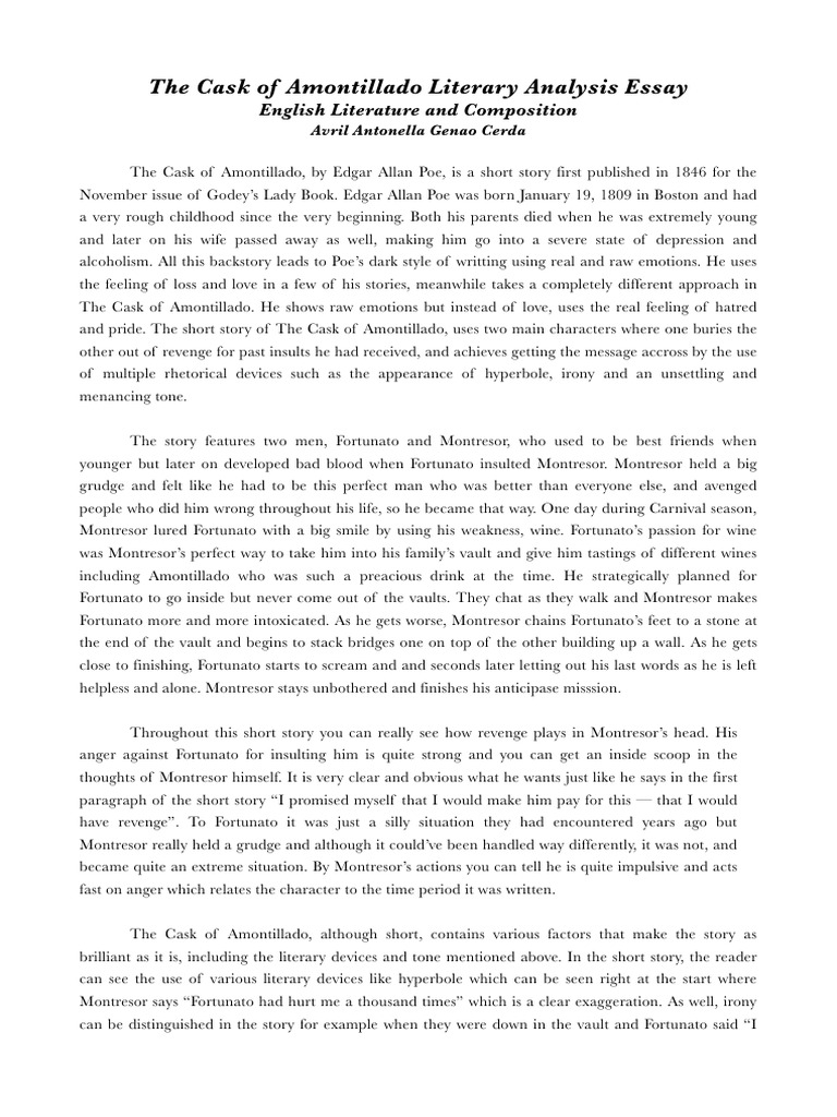 Cask of Amontillado Literary Analysis | PDF