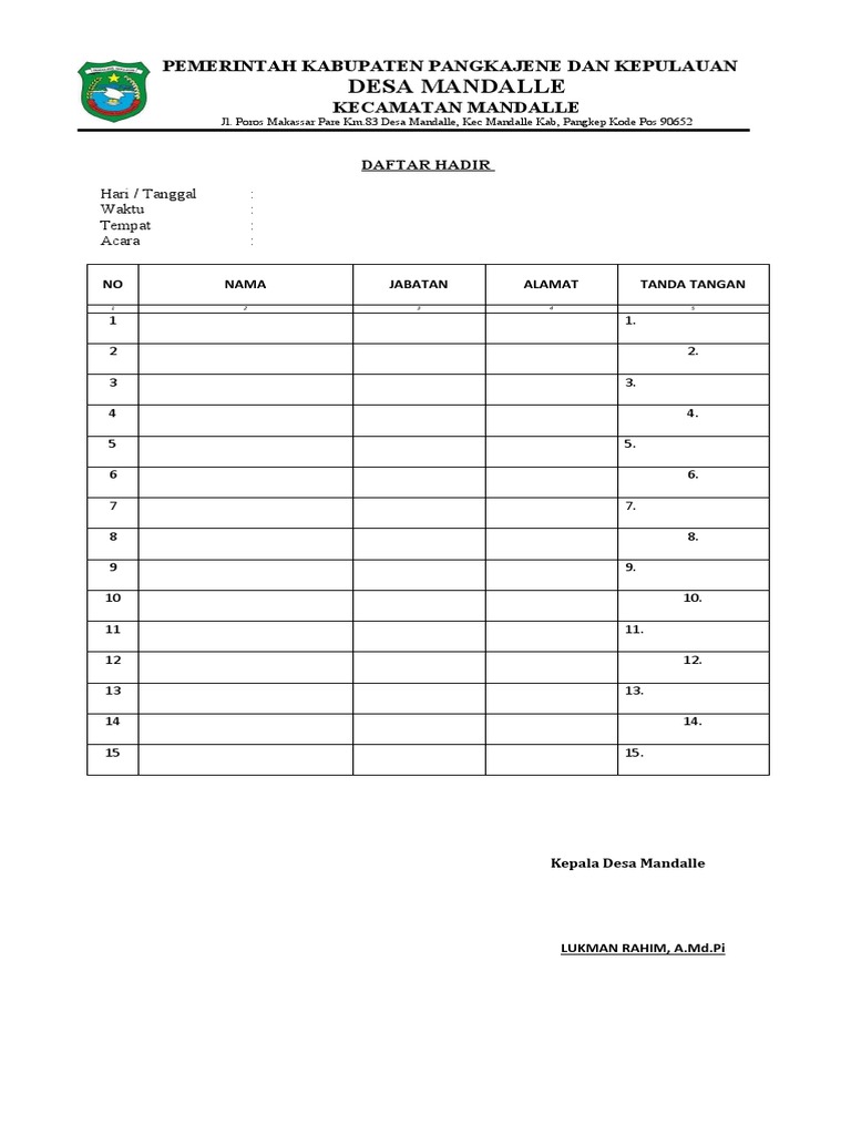 Daftar Hadir 15 Org | PDF