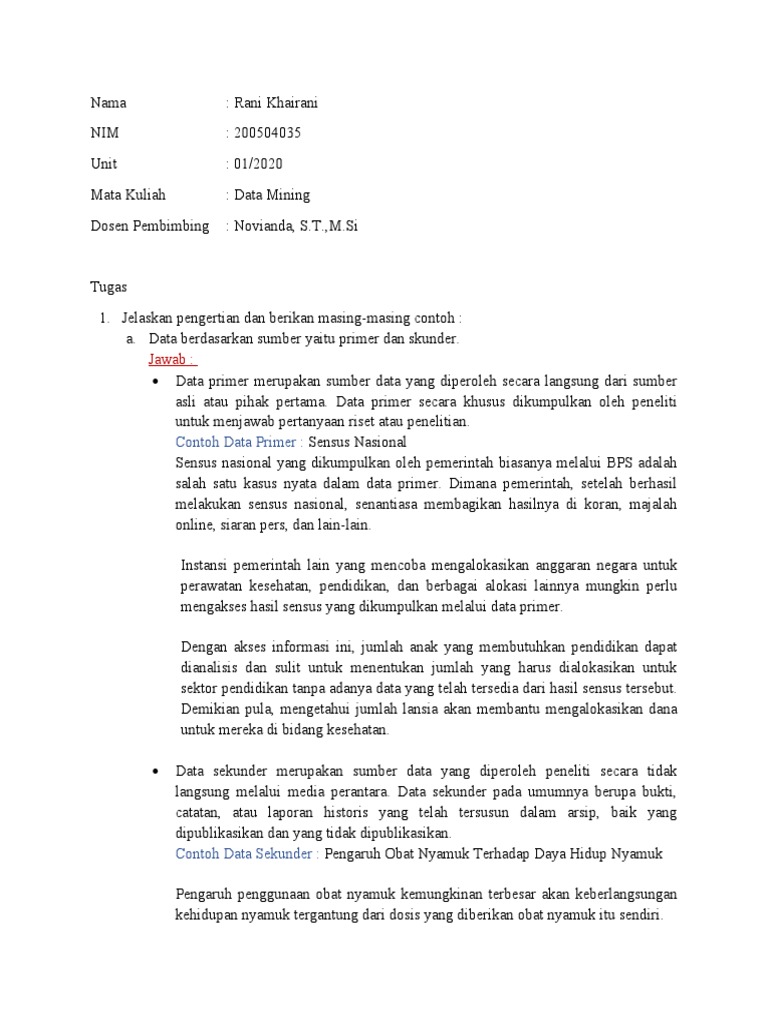 (Rani Khairani) Tugas Data Mining | PDF (Rani Khairani) Tugas Data Mining | PDF