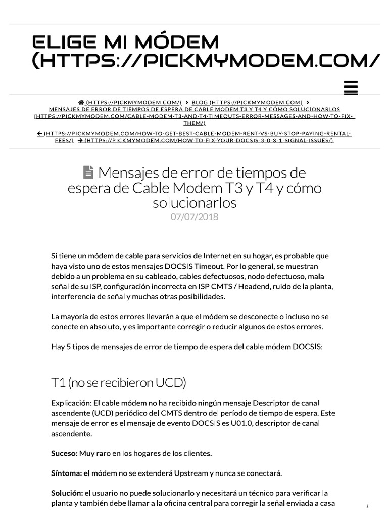 DOCSIS T1, T2, T3, and T4 Timeout Descriptions | PDF
