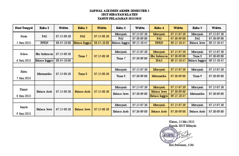 Jadwal Asas 2 2022 2023 Pdf