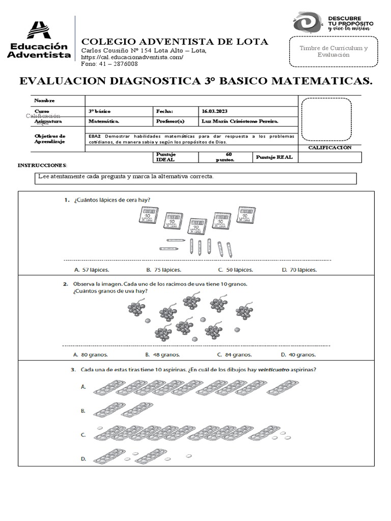 Evaluacion Diagnostica 3° Basico. | PDF