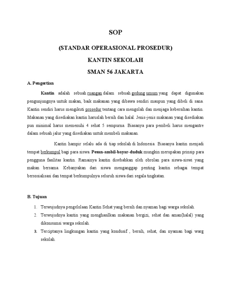 SOP Kantin SMAN 56 - Edit | PDF
