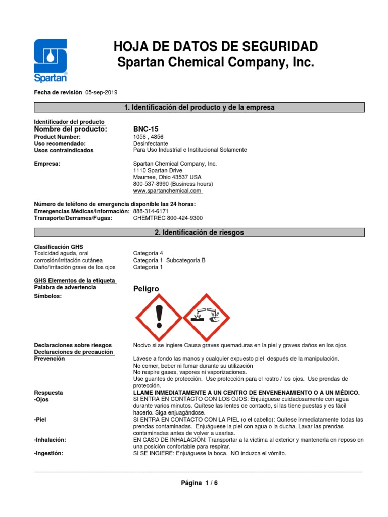 MSDS Desinfectante | PDF | Veneno | Agua