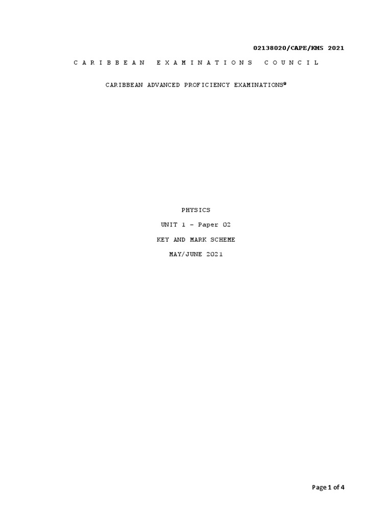Final Mark scheme for CAPE physics P2U1Q2 2021 KRGDA | PDF