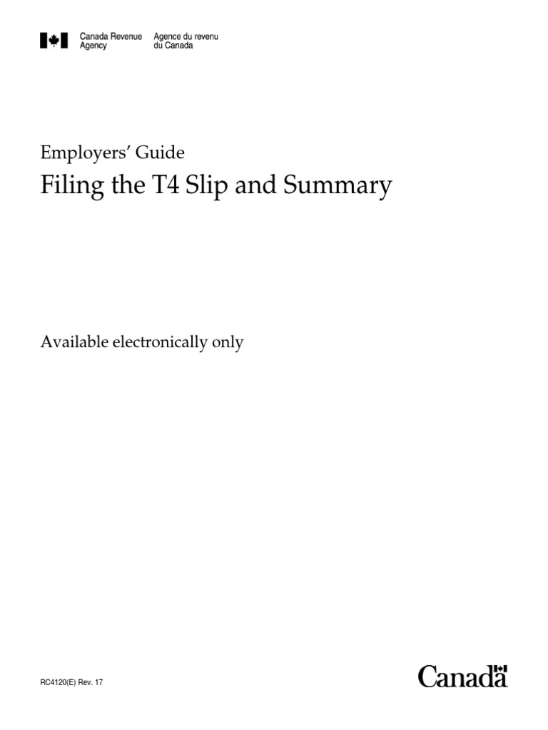 Filing The T4 Slip and Summary: Employers' Guide | PDF | Payroll Tax ...