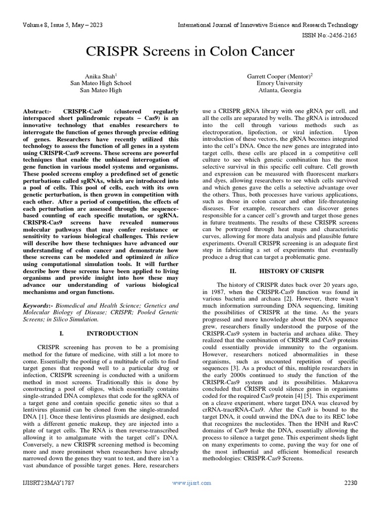 CRISPR Screens in Colon Cancer | PDF | Crispr | Colorectal Cancer