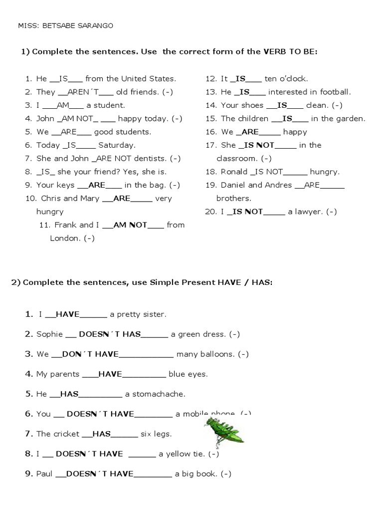Practice Verb Be and Have | PDF | Language Arts & Discipline