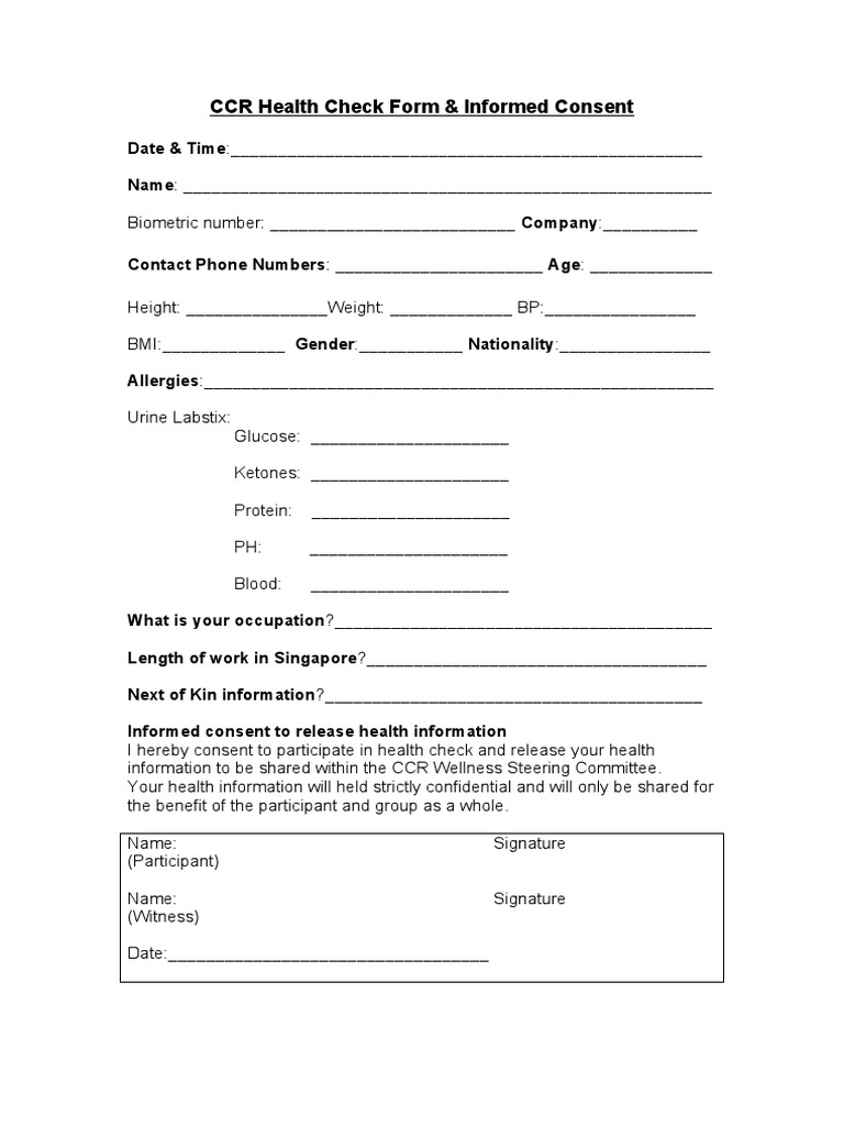 CCR Health Check & Consent Form | PDF