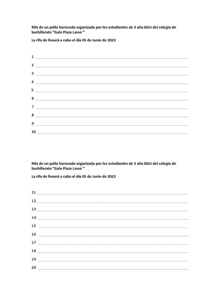 Rifa de Pollo Horneado - 5 de Junio | PDF