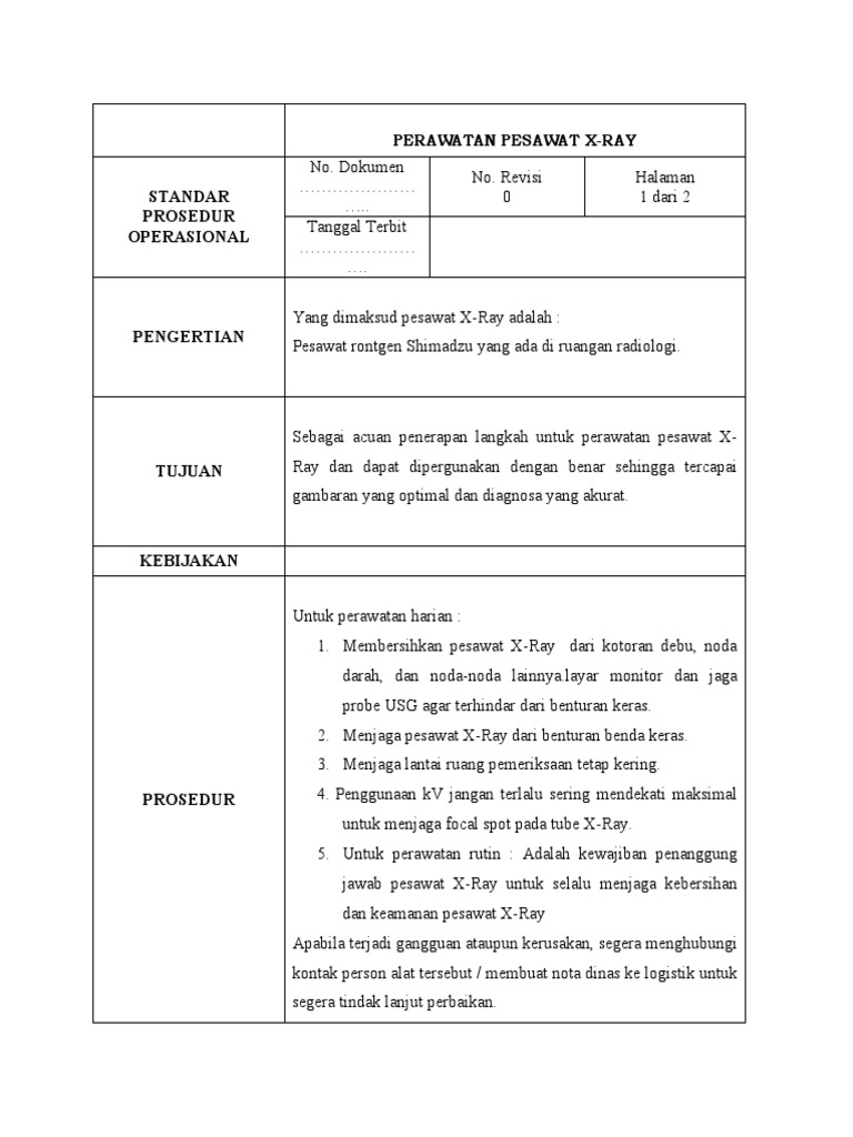 Perawatan Pesawat X-Ray | PDF