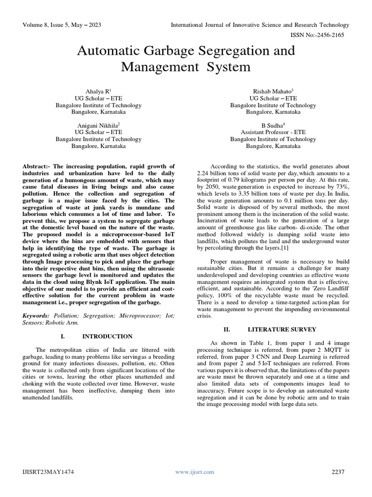 Automatic Garbage Segregation and Management System | PDF | Internet Of Things | Waste
