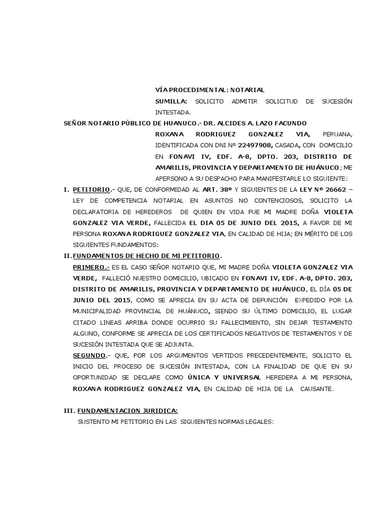 SOLICITUD Sucesion Intestada | PDF | Intestacy | Ley de Propiedad