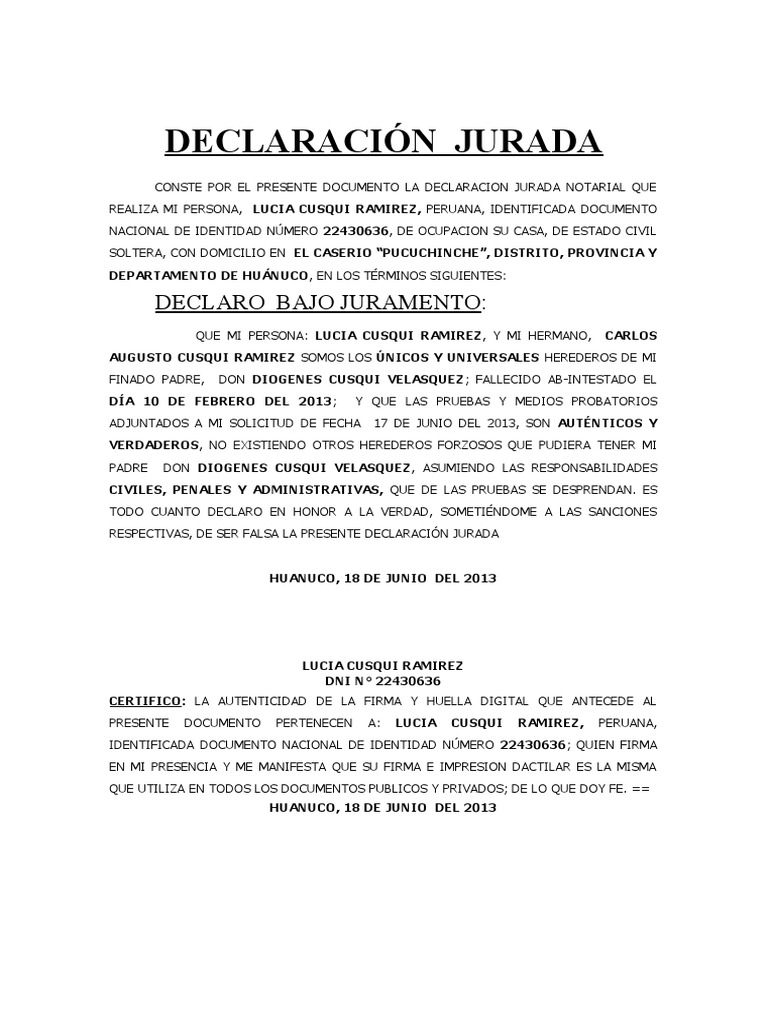 Modelo de Declaración Jurada | PDF