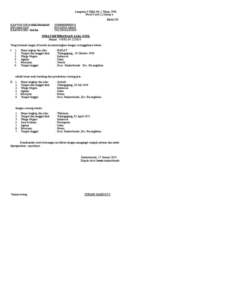 N2-SRT KTRGN Untuk NKH (N2) | PDF