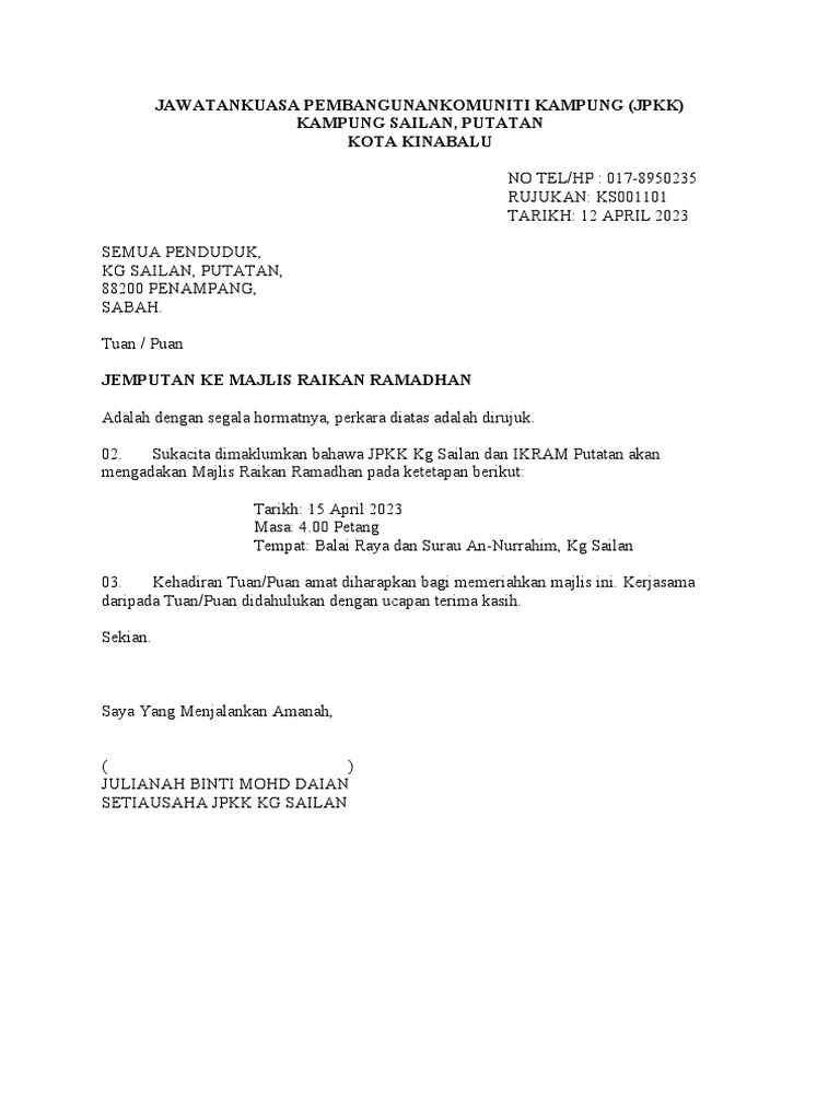 SURAT RASMI RAIKAN RAMADHAN KG SAILAN | PDF