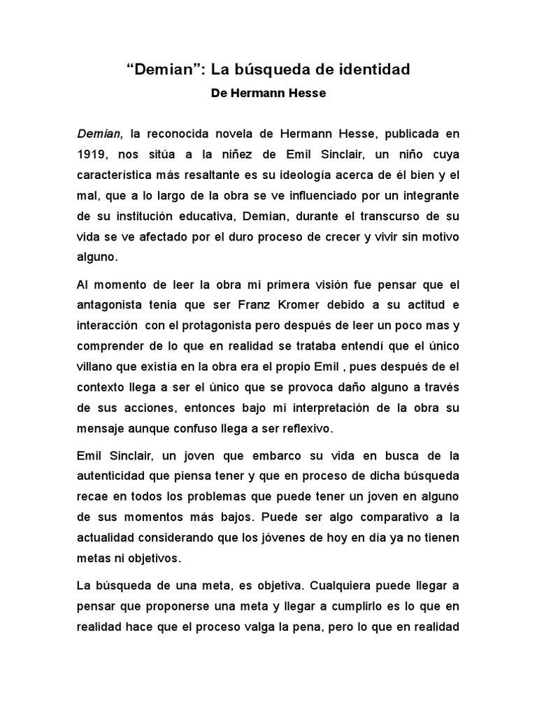 Ensayo de Demian | PDF
