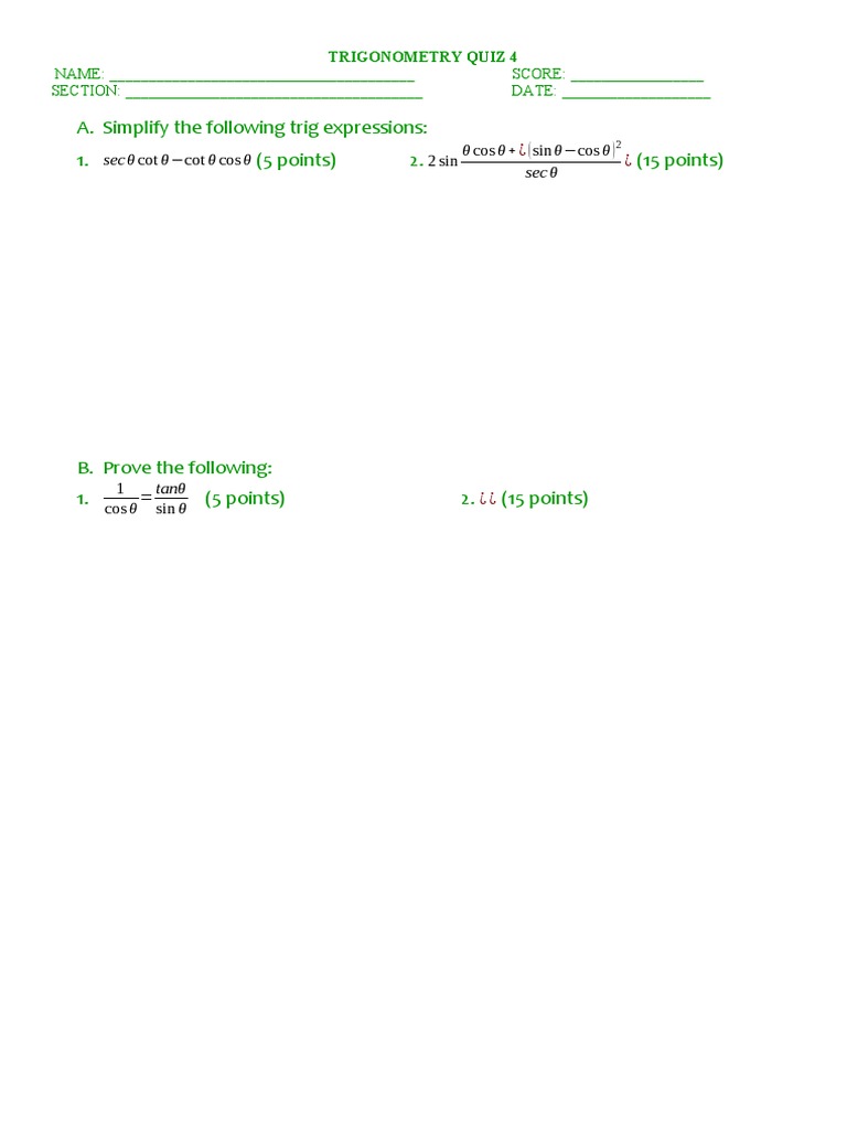 Trigonometry Quiz 4 | PDF