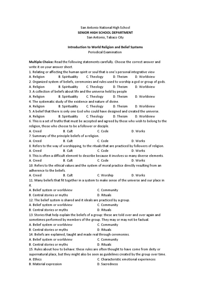 Iwrbs Periodical Exam | PDF | Monotheism | God